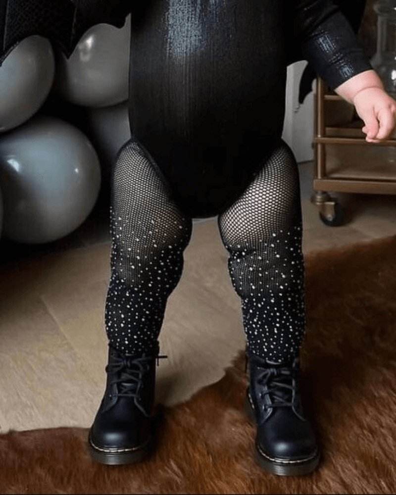 Rhinestone Fishnet Tights - Black - Bailey's Blossoms