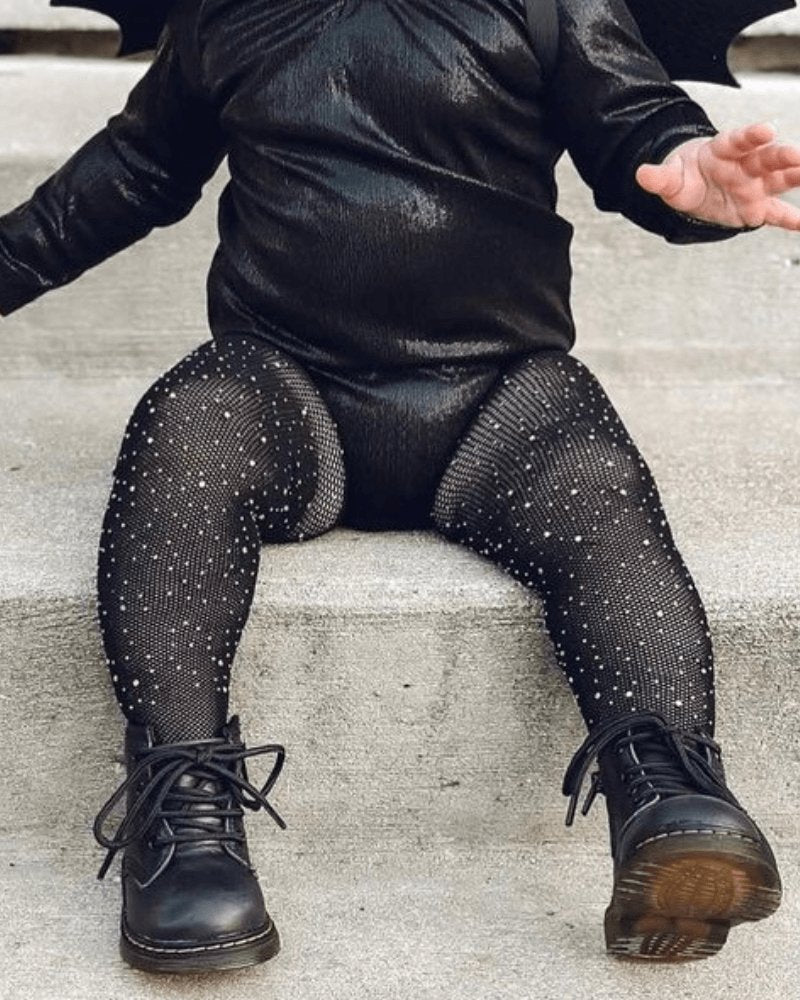 Rhinestone Fishnet Tights - Black - Bailey's Blossoms